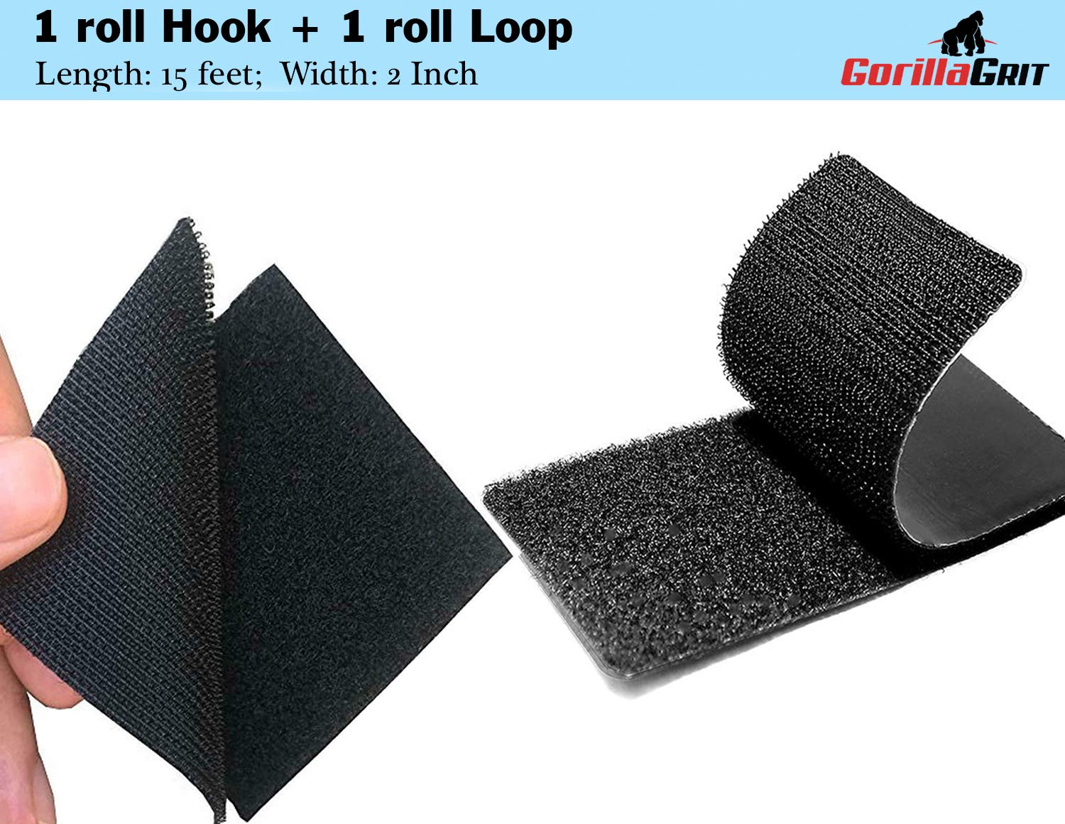 Self-Adhesive Hook and Loop Tape - 15ft x 2 inch Wide - Heavy Duty Sticky Back Tape Fastener - Double Roll with Adhesive Backing - Cut to Size Strips