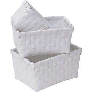 checkered woven strap storage baskets totes set of 3 white