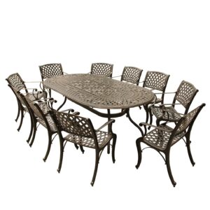 oakland living contemporary modern mesh lattice 95 inch bronze oval ten chairs outdoor aluminum patio dining set, large