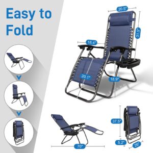 Bonnlo Infinity Zero Gravity Chair, Outdoor Lounge Patio Chairs with Pillow and Utility Tray Adjustable Folding Recliner for Deck,Patio,Beach,Yard Pack 2 (Blue)