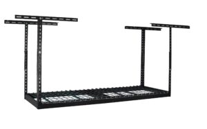 monsterrax overhead garage storage rack 2 x 6 ceiling rack for garage shelving, organization, & storage, adjustable hanging storage for bikes, equipment & bins (hammertone, 24"- 45" ceiling drop)