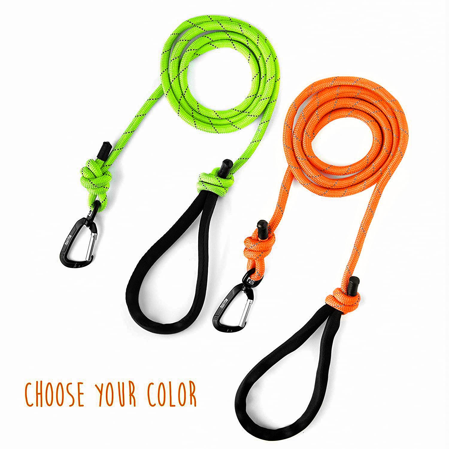 Mighty Paw Rope Dog Leash - Durable Climbing Lead - Reflective Stitching - Comfort Handle - Suitable for All Pet Sizes - Heavy Duty Dog Leash with Carabiner - Long Dog Leash - (6 Feet, Orange)