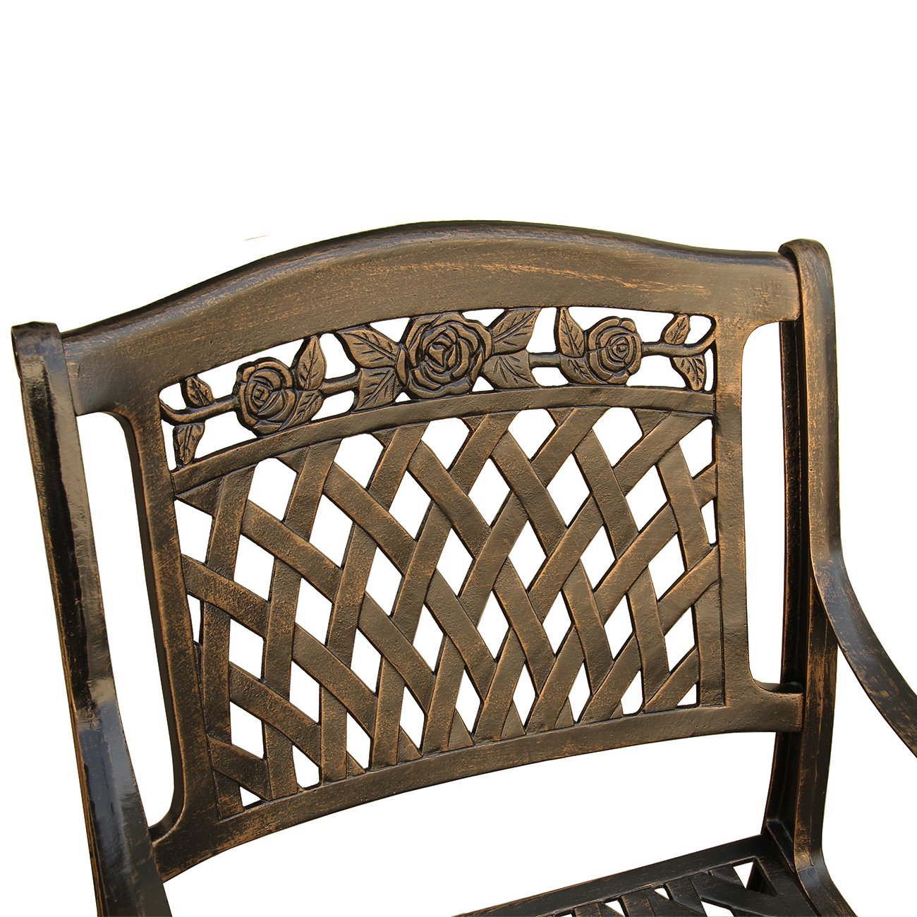 Oakland Living Rose Ornate Traditional Outdoor Mesh Lattice Aluminum 59 inch Bronze Round Dining Set with Lazy Susan and Six Chairs