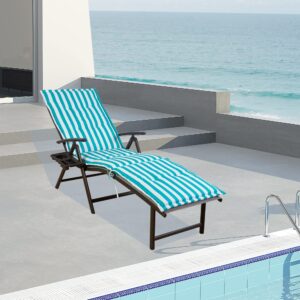 kozyard cozy aluminum reclining lounge chair for beach, yard, pool, deck, patio - outdoor chaise lounge with drink holder weather free adjustable assemble-free blue strip cushion