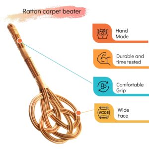 Carpet and Rug Beater, Rattan Carpet Beater, Manual Rug Beater Rattan Paddle, Durable Handmade Dust Beater, Must Have for Pet Owners