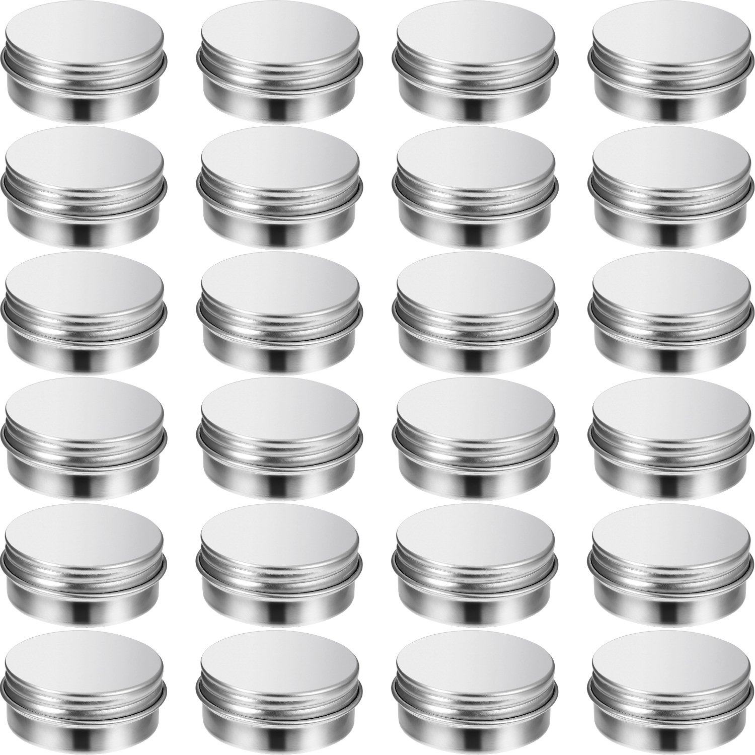 1/2 oz Metal Tins with Lids Mini Tin Containers Aluminum Small Round Tin Cans Silver Screw Top(24 Pack)