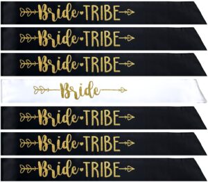 bride tribe 7pc or 10pc satin sash set - sophisticated & fun party favors for bachelorette party, bridal shower & wedding party (black & gold, 7pc set)