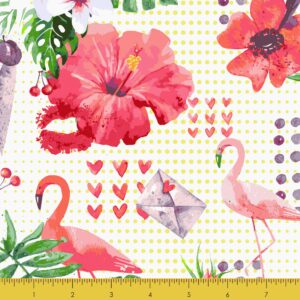 Stitch & Sparkle Fabrics, Tropical, Flamingo in The Garden Cotton Fabrics, Quilt, Crafts, Sewing, Cut by The Yard, 44 Inches (RTCTP01)