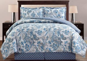 grand linen - 3-piece fine printed duvet cover set queen size - 1500 series high thread count brushed microfiber - luxury soft, durable (turquoise blue, grey, navy paisley)