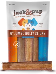 jack&pup 6" bully sticks for dogs | jumbo odor free bully sticks for large dogs | all natural beef pizzle sticks (jumbo, 6 pack)