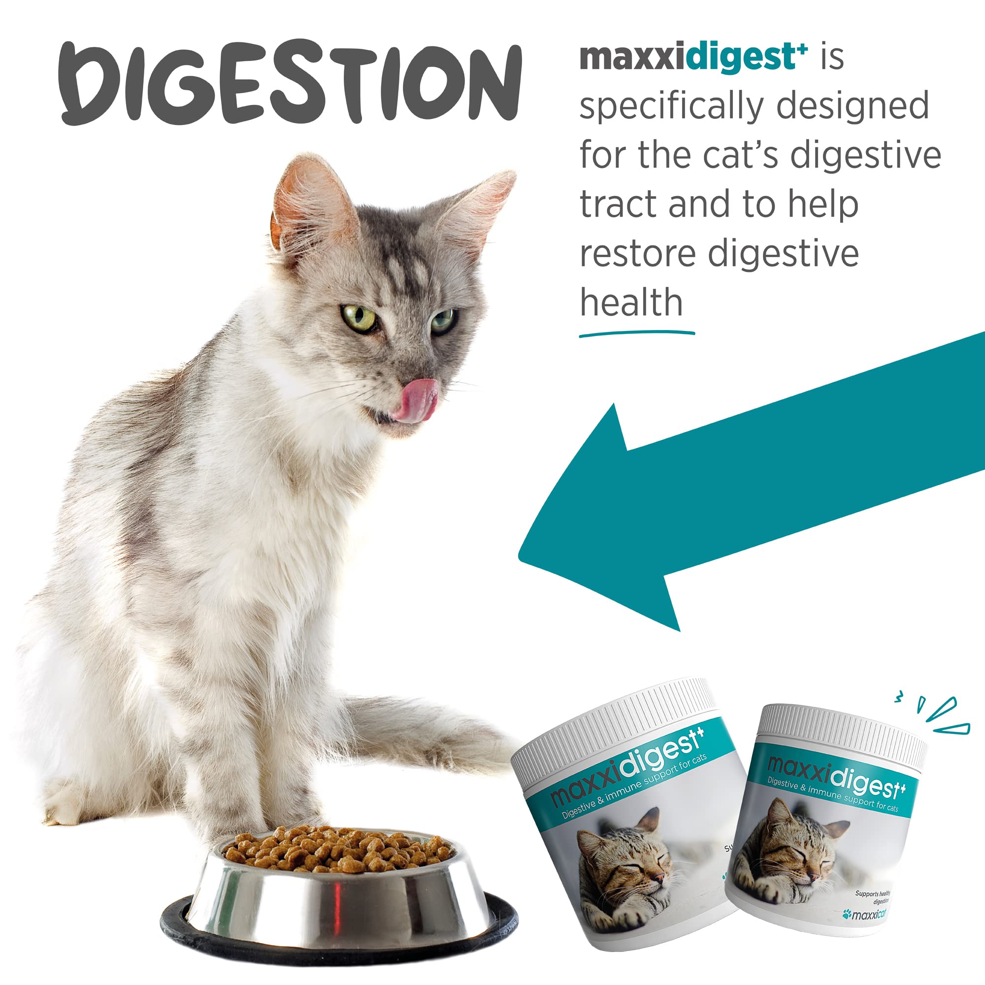 maxxipaws maxxidigest+ Probiotic & Prebiotic Powder Supplement - Digestive & Immune Support for Cats, 7oz