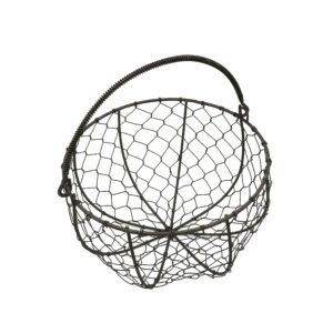 cvhomedeco. round metal wire egg basket wire gathering basket with handle country vintage style storage basket. rusty, dia. 8 x h 4-3/4 inch