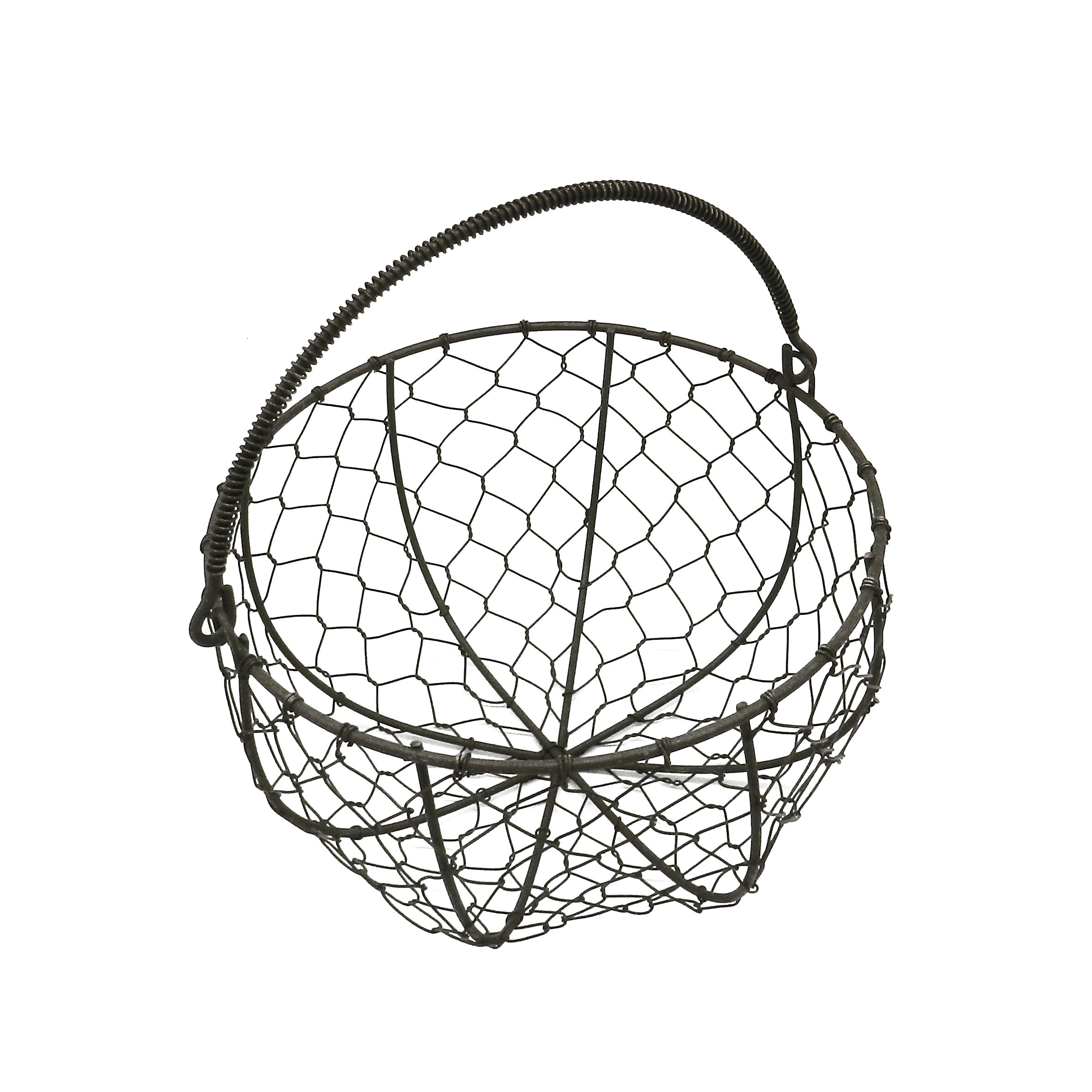 CVHOMEDECO. Round Metal Wire Egg Basket Wire Gathering Basket with Handle Country Vintage Style Storage Basket. Rusty, Dia. 8 X H 4-3/4 Inch