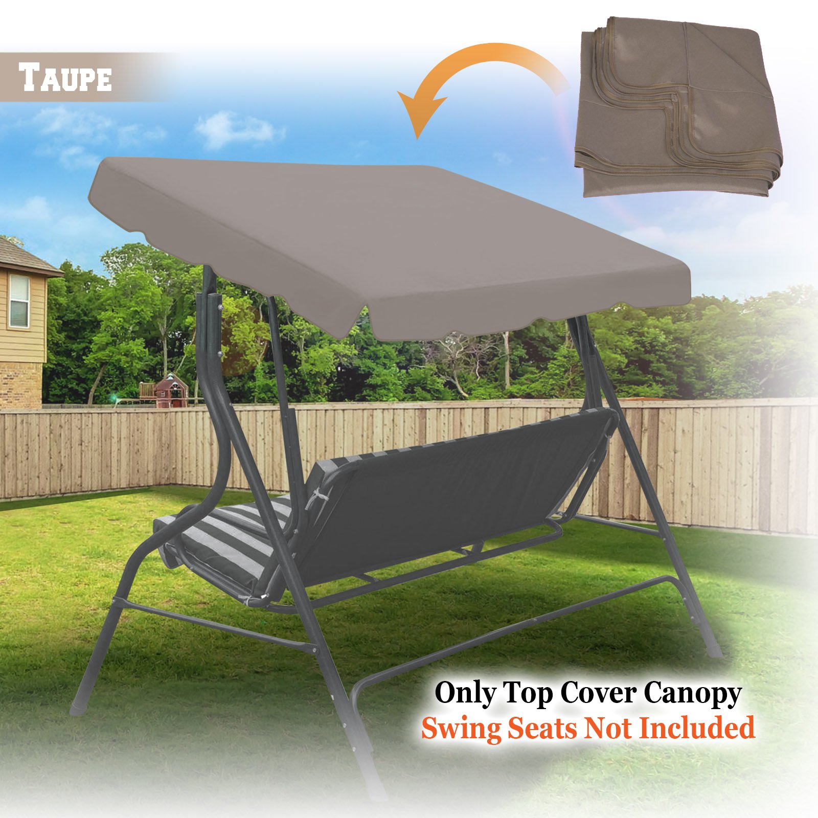 BenefitUSA Canopy ONLY Outdoor Patio Swing Canopy Replacement Porch Top Cover for Seat Furniture (65"x45", Taupe)