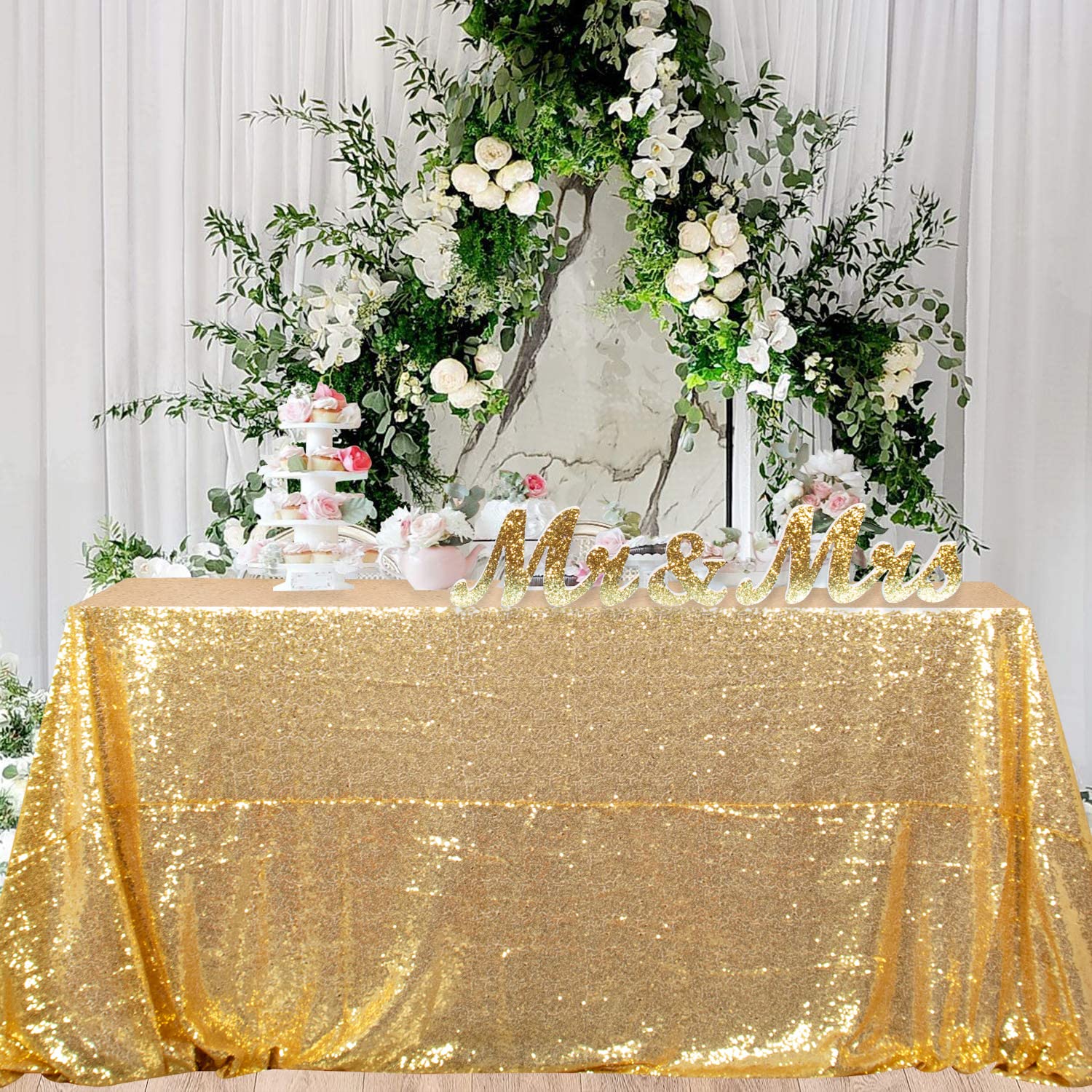 ShiDianYi Gold-50inx72in Rectangular Sequin Tablecloth Popular Bridal Dress Table Cloth,Fashion Tablecloth Overlay