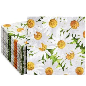 juvale 100 pack decorative daisy floral paper napkins, 2-ply, 6.5x6.5”, napkins for garden bridal shower, tea party, wedding & decorative party supplies