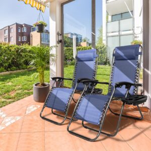 Bonnlo Infinity Zero Gravity Chair, Outdoor Lounge Patio Chairs with Pillow and Utility Tray Adjustable Folding Recliner for Deck,Patio,Beach,Yard Pack 2 (Blue)