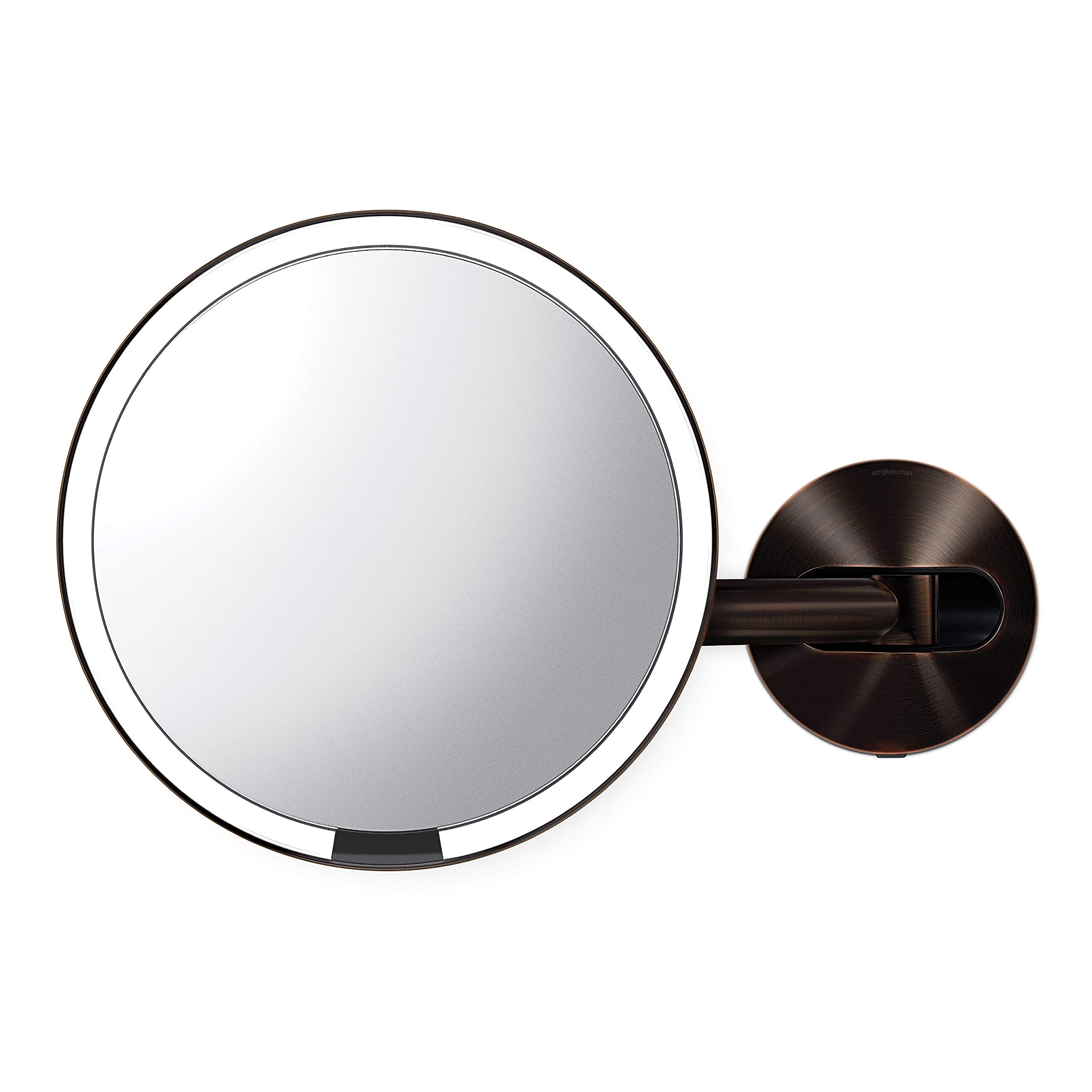 simplehuman 8" Sensor Makeup Mirror, Wall Mount, 5X Magnification, Hard-Wired (100-240v), Dark Bronze