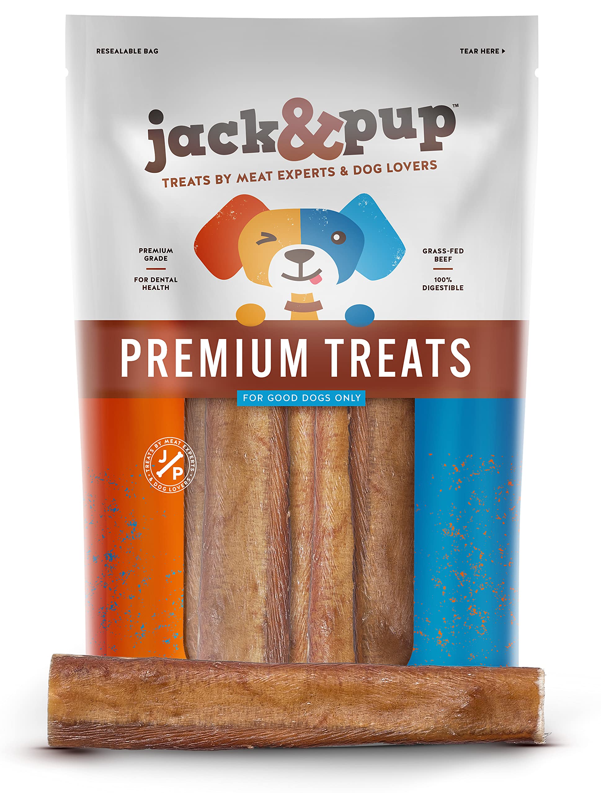 Jack&Pup 6" Bully Sticks for Dogs | Jumbo Odor Free Bully Sticks for Large Dogs | All Natural Beef Pizzle Sticks (Jumbo, 6 Pack)