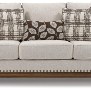 Signature Design by Ashley Harleson Modern Farmhouse Sofa with Nailhead Trim and 5 Accent Pillows, Beige