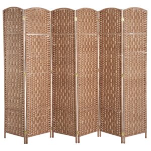 homcom room divider, 6 panel folding privacy screen, 6ft tall portable wicker weave partition wall divider for bedroom, home office, natural