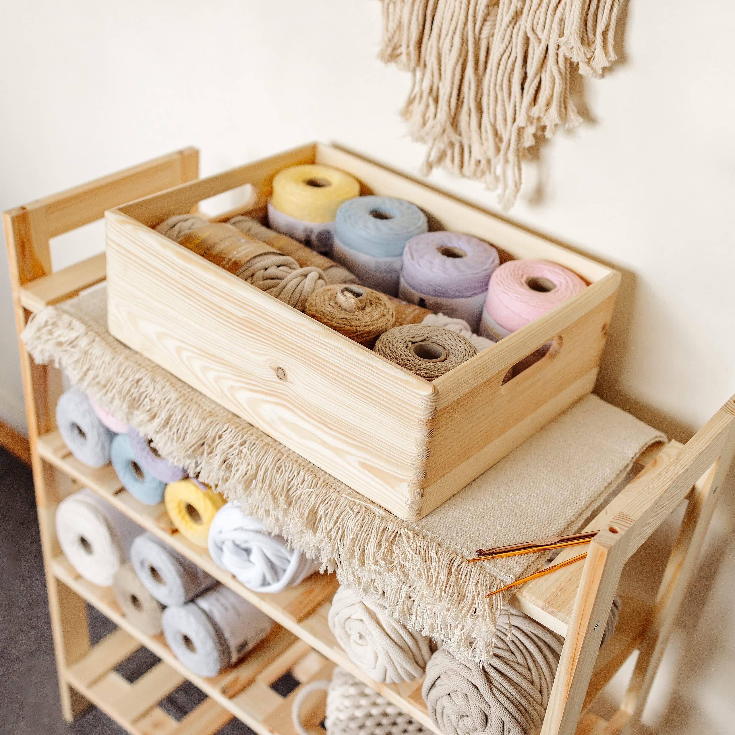 Creative Deco XL Wooden Crate Nesting Crate Handles | 15.74x11.81x5.1in | Large Display Storage Box Multi-Craft Caddy Nesting Crate | Natural Wood Rustic | Plain Unpainted Beige | Country Decor