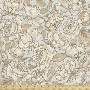 ambesonne beige fabric by the yard, floral ornamental pattern with wedding bouquet blossoming nature botanical print, decorative fabric for upholstery and home accents, dust beige tan