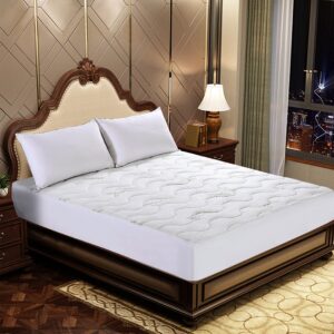 marina decoration premium luxury ultra soft quilted waterproof all season rayon from bamboo fitted mattress pad, deep pocket fits up to 18 inch double/full size white