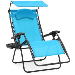 best choice products oversized steel mesh zero gravity reclining lounge patio chair w/folding canopy shade and cup holder, aqua