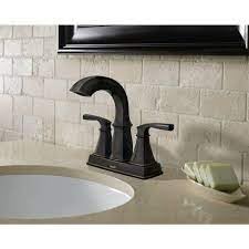 moen hensley 4 in. centerset 2-handle bathroom faucet featuring microban protection in mediterranean bronze