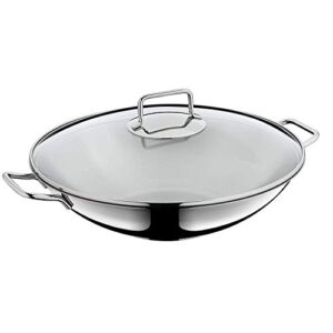 wmf macao induction wok set, 2 pieces, wok pan 36 cm with glass lid, polished cromargan stainless steel, uncoated