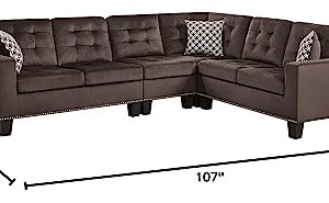 Homelegance Lantana 84" x 107" Fabric Sectional Sofa, Brown