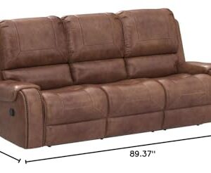 Roundhill Furniture Achern Leather Air Nail head Manual Reclining Sofa with Storage Console, Brown