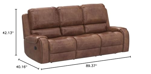 Roundhill Furniture Achern Leather Air Nail head Manual Reclining Sofa with Storage Console, Brown