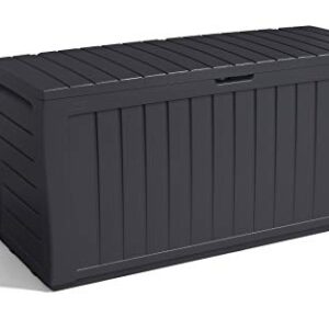 Keter Marvel+ 270L Outdoor 65% recycled Garden Furniture Storage Box Graphite Wood Panel Effect | Fade Free | All Weather Resistant | Safe and Secure | Zero Maintenance | 2 year Warranty