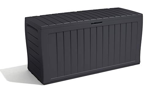 Keter Marvel+ 270L Outdoor 65% recycled Garden Furniture Storage Box Graphite Wood Panel Effect | Fade Free | All Weather Resistant | Safe and Secure | Zero Maintenance | 2 year Warranty