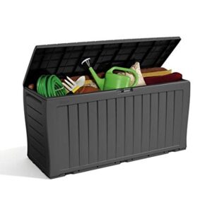 Keter Marvel+ 270L Outdoor 65% recycled Garden Furniture Storage Box Graphite Wood Panel Effect | Fade Free | All Weather Resistant | Safe and Secure | Zero Maintenance | 2 year Warranty