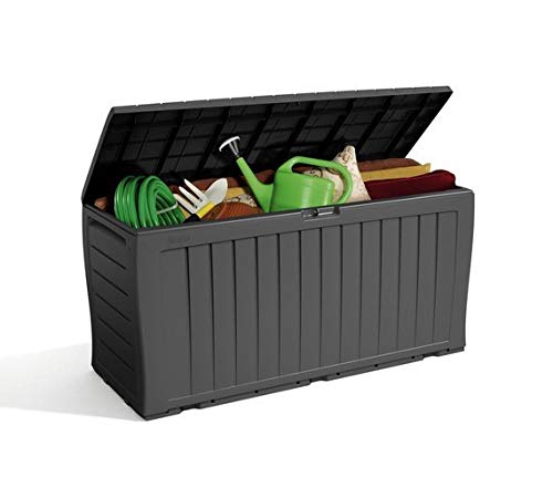 Keter Marvel+ 270L Outdoor 65% recycled Garden Furniture Storage Box Graphite Wood Panel Effect | Fade Free | All Weather Resistant | Safe and Secure | Zero Maintenance | 2 year Warranty