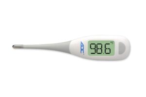 adc fast read digital thermometer, flexible tip and large quick read lcd display with color-coded backlighting , white - 418n