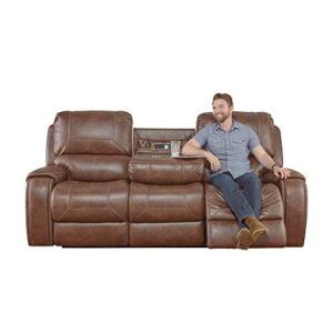 Roundhill Furniture Achern Leather Air Nail head Manual Reclining Sofa with Storage Console, Brown