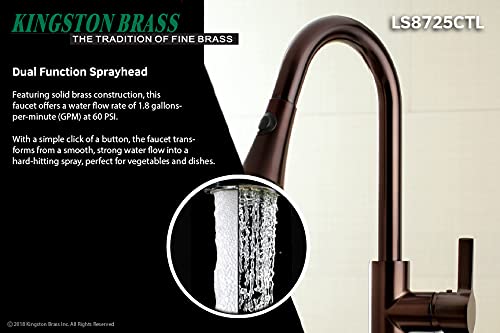 Kingston Brass LS8725CTL Continental Single-Handle Pull-Down Kitchen Faucet, 8-3/8" in Spout Reach, Oil Rubbed Bronze