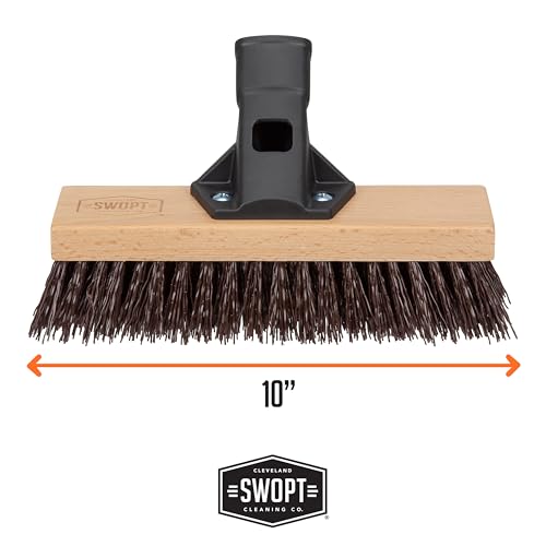 SWOPT 10” Premium Rough Surface Scrub Brush Head — Deck Brush for Rough and Textured Surfaces, Cleaning Head Interchangeable with All SWOPT Cleaning Products for More Efficient Cleaning and Storage