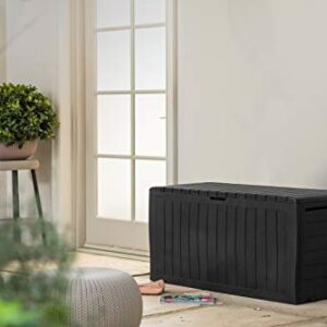 Keter Marvel+ 270L Outdoor 65% recycled Garden Furniture Storage Box Graphite Wood Panel Effect | Fade Free | All Weather Resistant | Safe and Secure | Zero Maintenance | 2 year Warranty