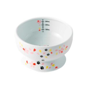 necoichi raised cat water bowl, elevated, with measurement lines, dishwasher and microwave safe, no.1 seller in japan! (cherry blossom limited edition, regular)