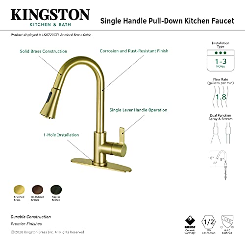 Kingston Brass LS8725CTL Continental Single-Handle Pull-Down Kitchen Faucet, 8-3/8" in Spout Reach, Oil Rubbed Bronze