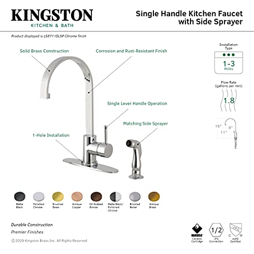 Kingston Brass LS8711DLSP Concord Kitchen Faucet, 8" in Spout Reach, Polished Chrome