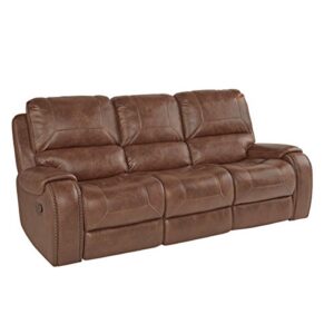 Roundhill Furniture Achern Leather Air Nail head Manual Reclining Sofa with Storage Console, Brown