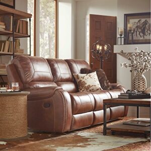 Roundhill Furniture Achern Leather Air Nail head Manual Reclining Sofa with Storage Console, Brown