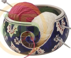 7-inch ceramic yarn bowl for knitting and crocheting with smooth spiral outlet – tangle-free yarn organizer by abhandicrafts (ab-bowl-022)