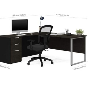 Bestar Pro-Concept Plus L-Shaped Desk with Drawers, Deep Grey & Black